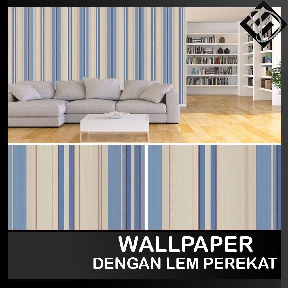 Jual wallpaper dinding sticker garis biru cream | Shopee Indonesia