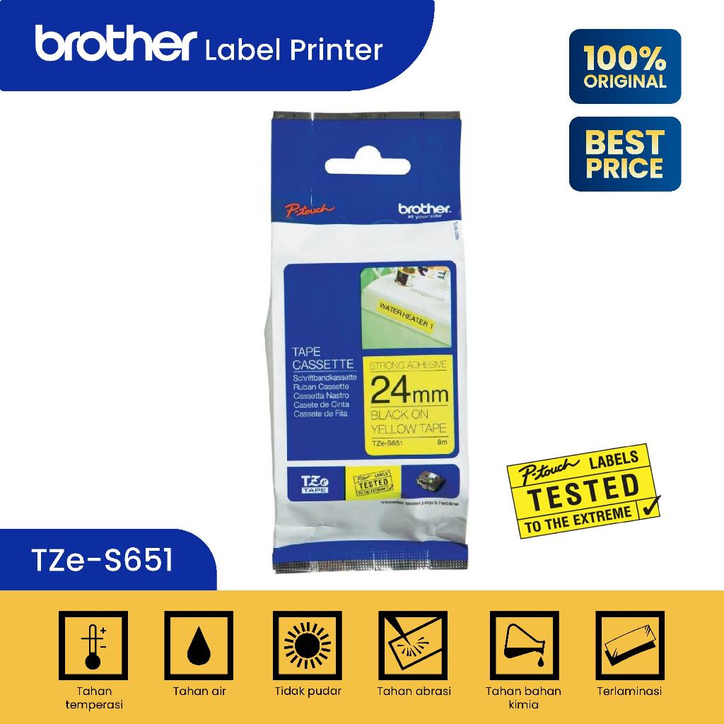 Jual Brother Label Tape TZe-S651 24mm Black on Yellow TZES651 | Shopee ...