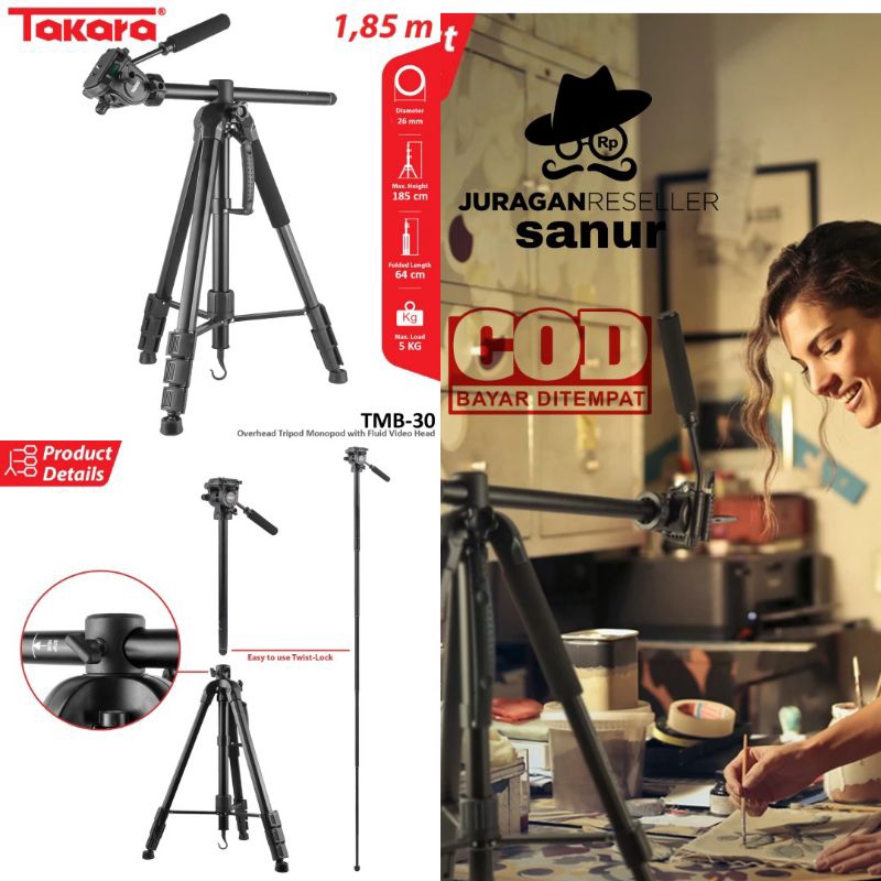 Jual Tripod kamera profesional Takara TMB 30 / tripod monopod witf fluid Video Head max 5kg ...