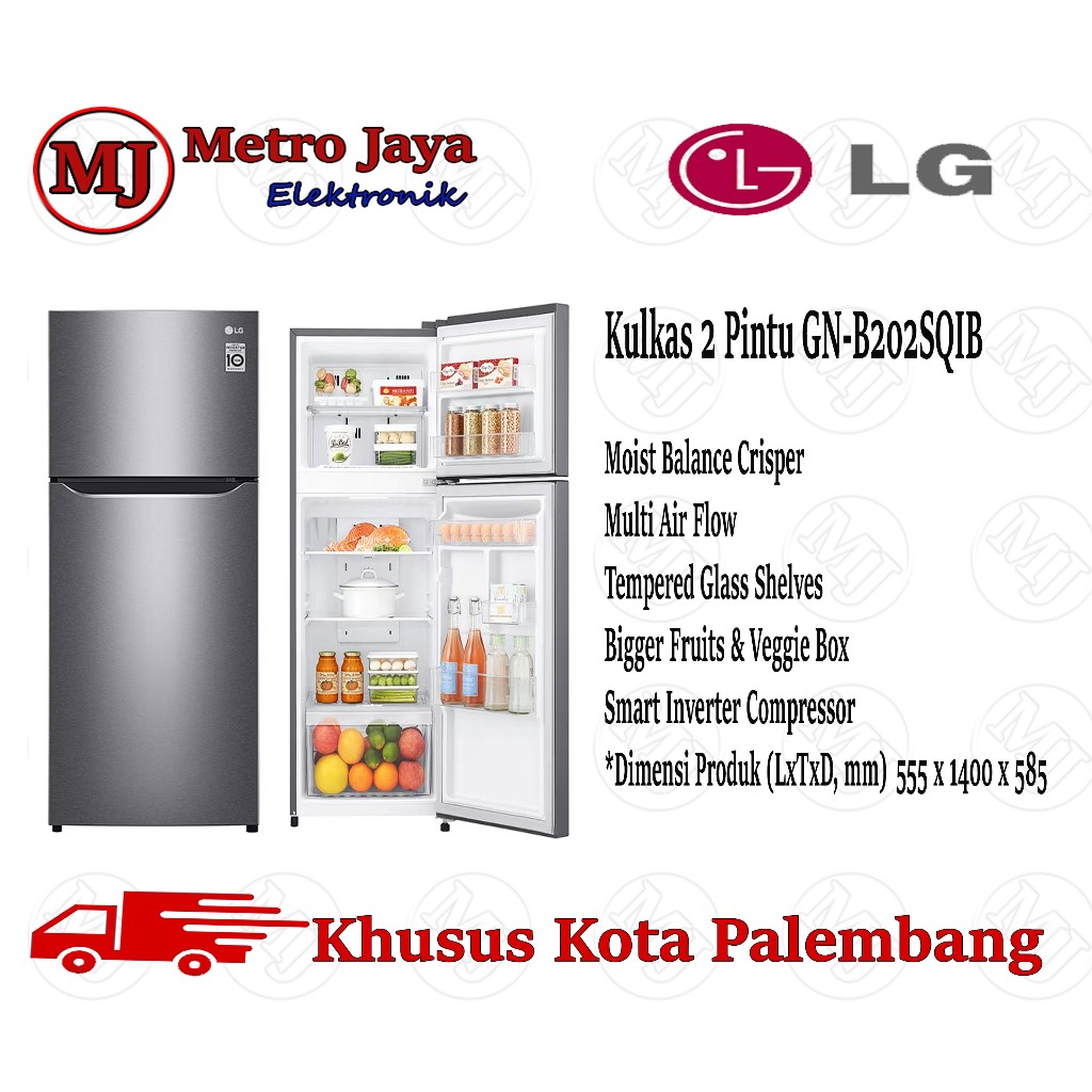 Jual Kulkas 2 Pintu LG GN-B202SQIB Kulkas LG 2 pintu Inverter GNB 202 SQIB | Shopee Indonesia