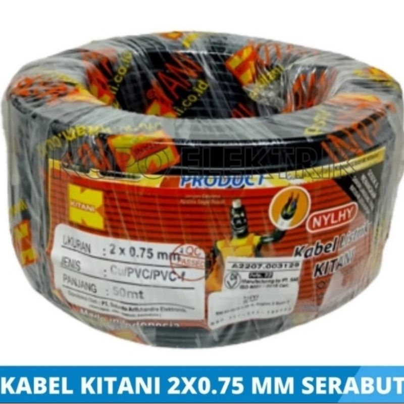 Jual KITANI KABEL SERABUT NYLHY 2X0.75 HITAM (HARGA PER METER) | Shopee Indonesia