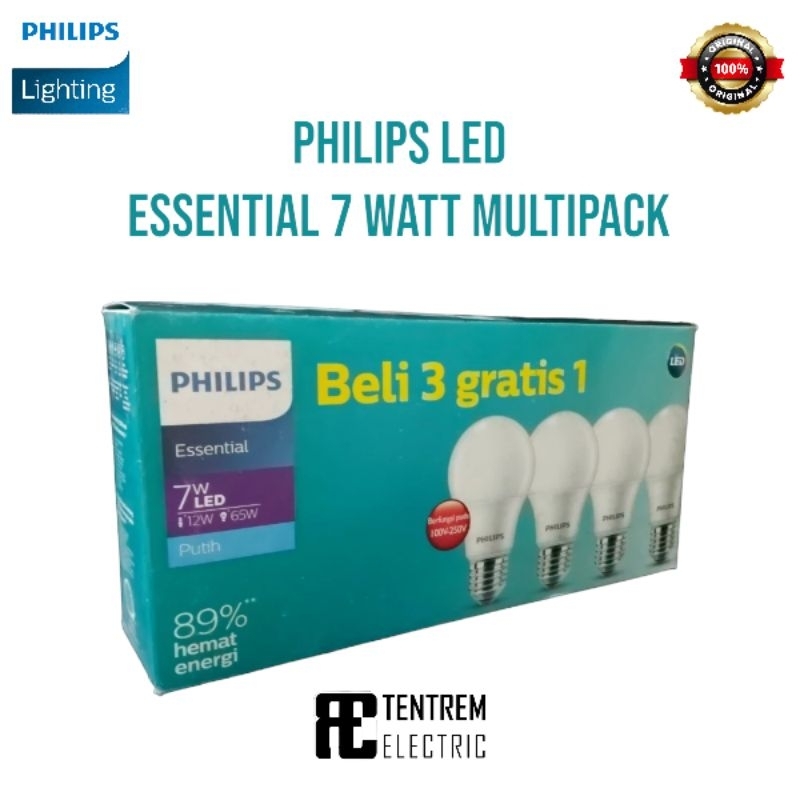 Jual LAMPU PHILIPS LED BULB ESSENTIAL 7 WATT MULTIPACK (PAKET ISI 4 PCS) | Shopee Indonesia