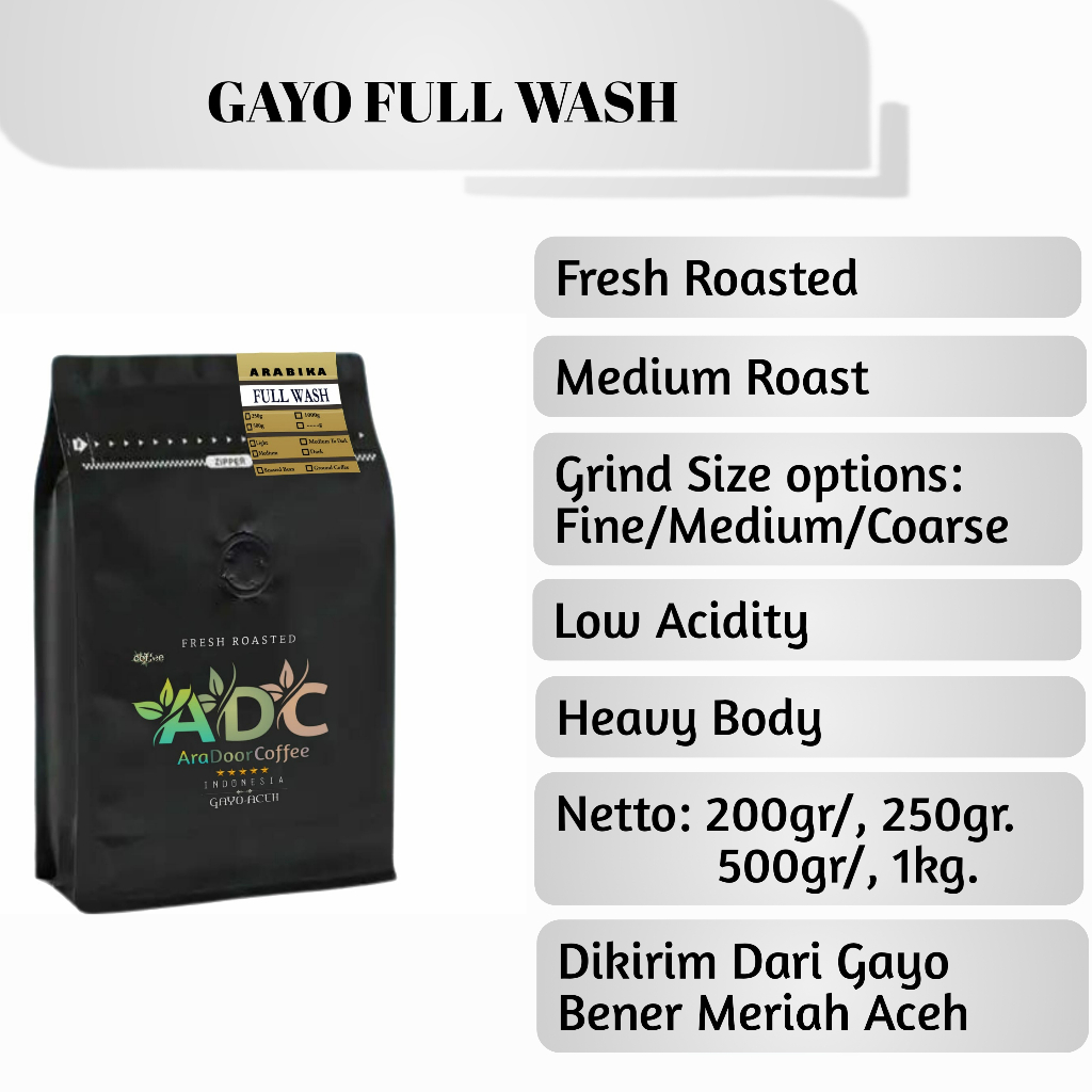 Jual Kopi Arabika Gayo Aceh Full Wash Biji/Roast Bean & Powder AraDoor ...