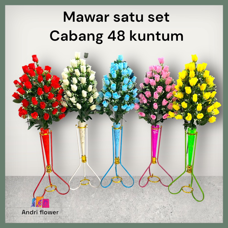 Jual bunga mawar 48 kuntum satuset dengan pot standing besi | Shopee ...