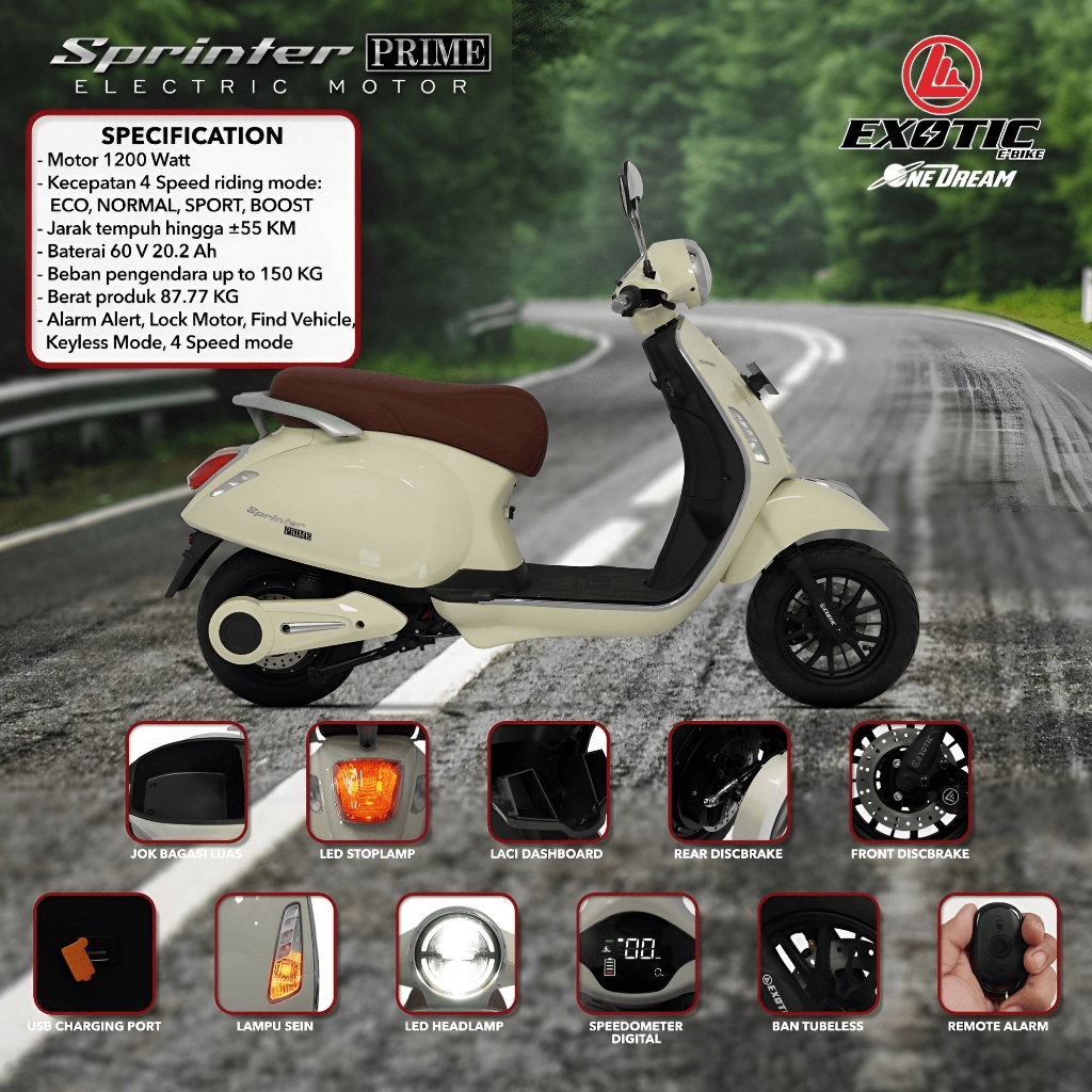 Jual Motor listrik exotic sprinter prime vespa 1200 watt garansi resmi ...