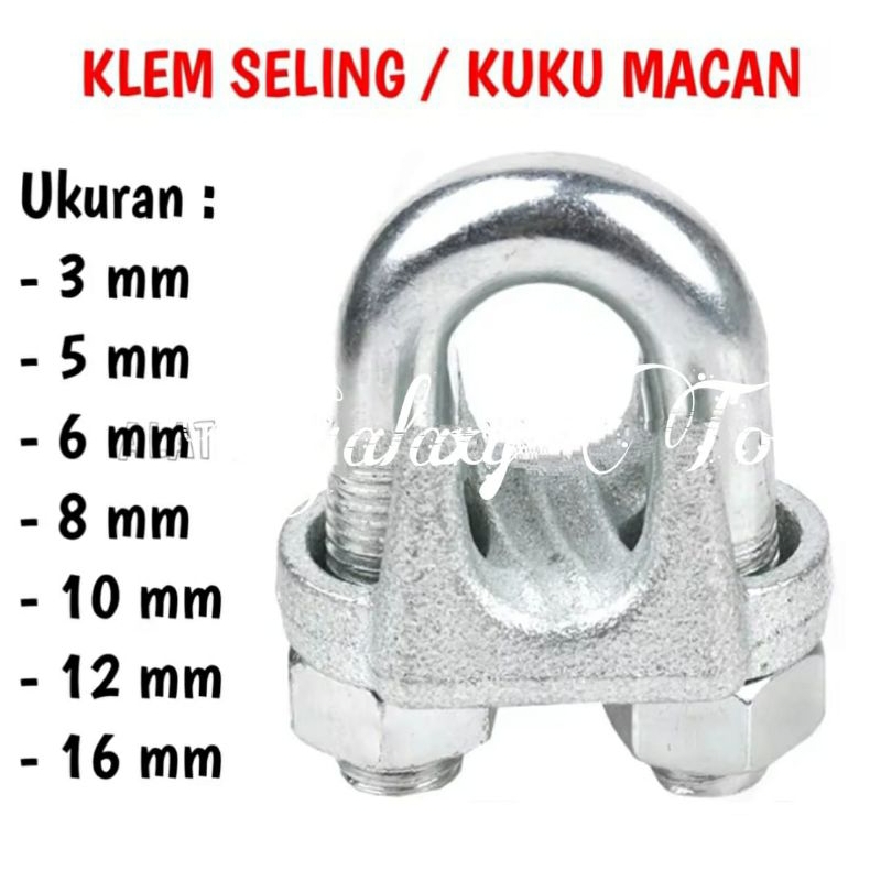 Jual klem seling kuku macan 16 mm 19 mm klem sling wire rope klem kabel ...