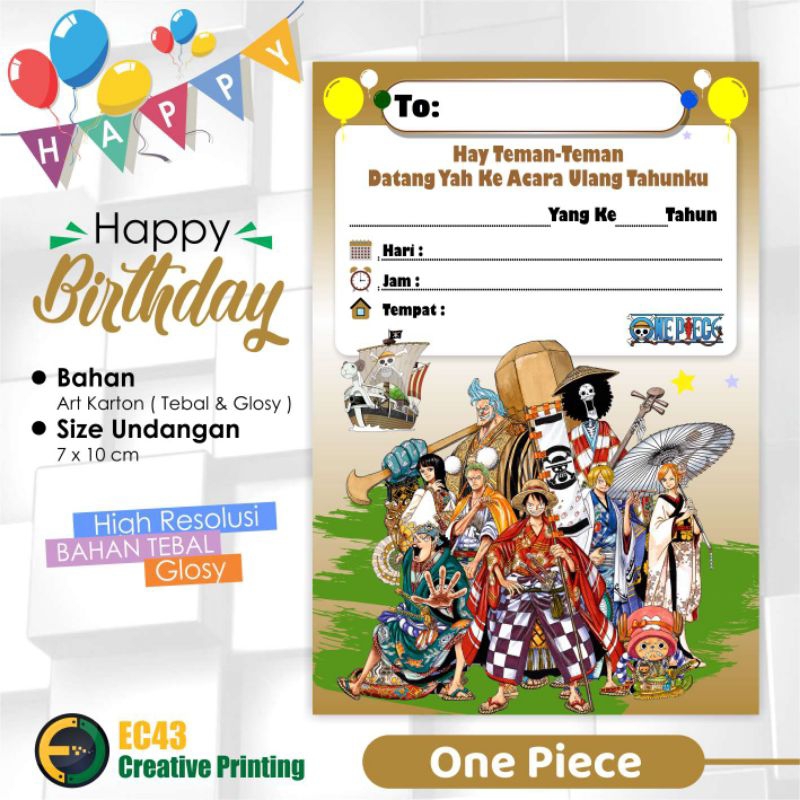 Jual NEW UNDANGAN ULTAH ANAK TEMA ONE PIECE FREE PLASTIK | Shopee Indonesia