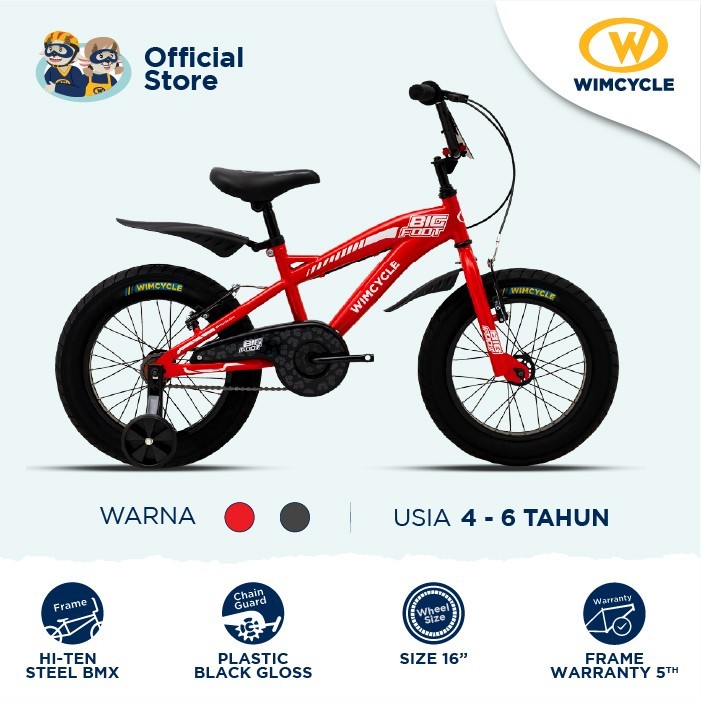 Jual Wimcycle Sepeda Anak BMX Big Foot 16 - Red White | Shopee Indonesia