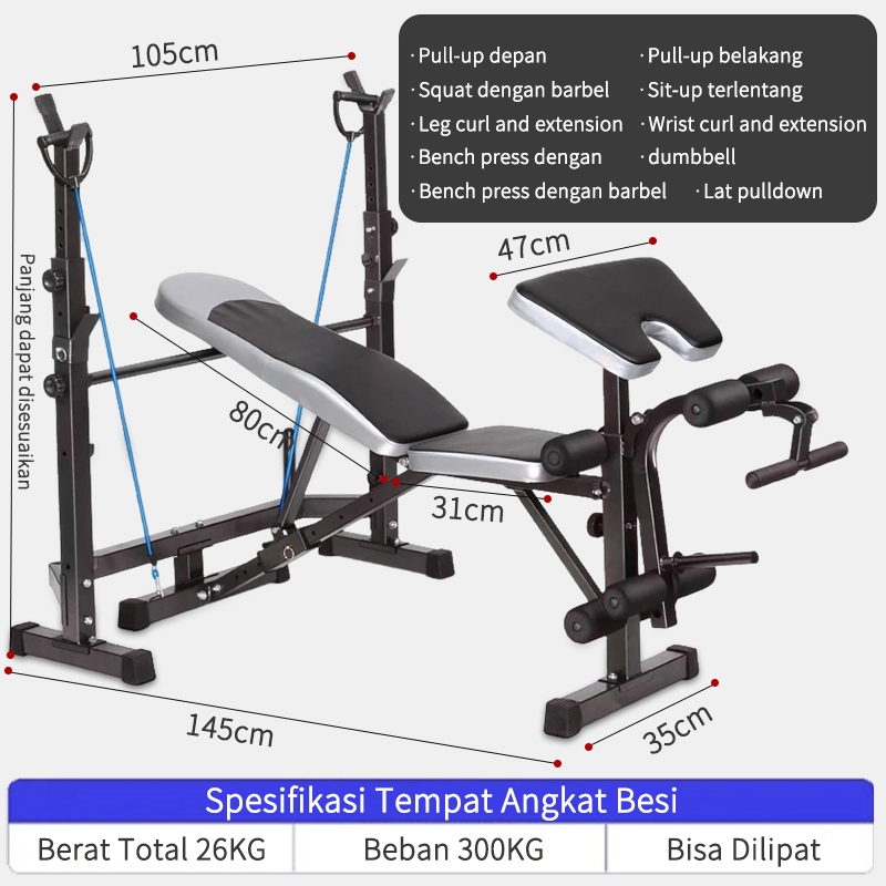 Jual Alat Olahraga Fitness Bench Press Multifungsi Adjustable Multy Weight Fitness Bench Press ...