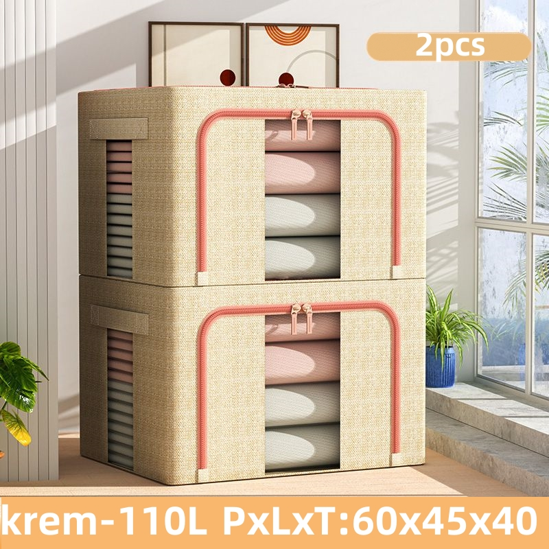 Jual 66L/110L storage box linen katun lebih tebal kotak penyimpanan ...