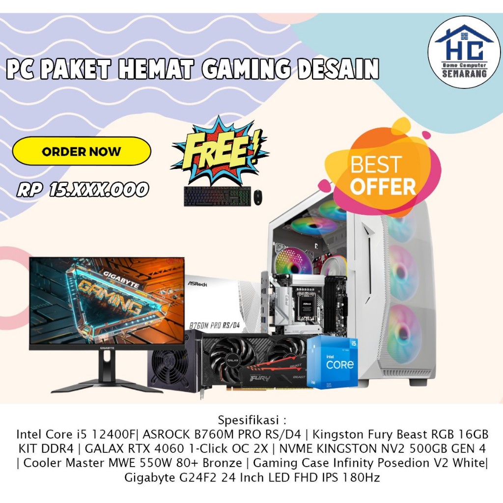 Jual PC PAKET HEMAT GAMING DESAIN I5 12400F FT RTX 3060 8GB | Shopee ...