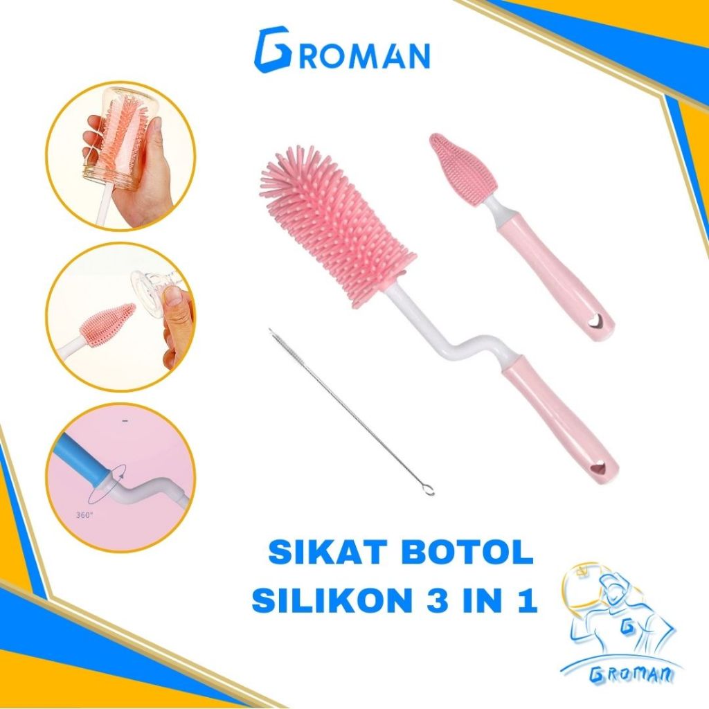 Jual Sikat Botol Bayi Silikon 3 in 1 Sikat Dot Bayi Sedotan Alat ...