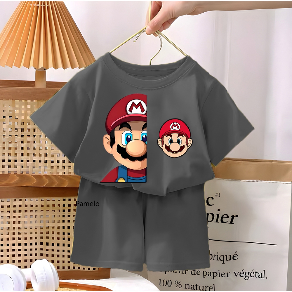 Jual Setelan Anak Size 4-10 TH Super Mario 22 Kaos 3/4 Cowok Cewek ...