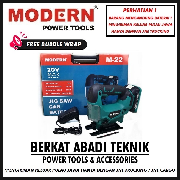 Jual MODERN M22 Mesin Jigsaw Cordless 20V Gergaji Triplek Kayu Baterai ...