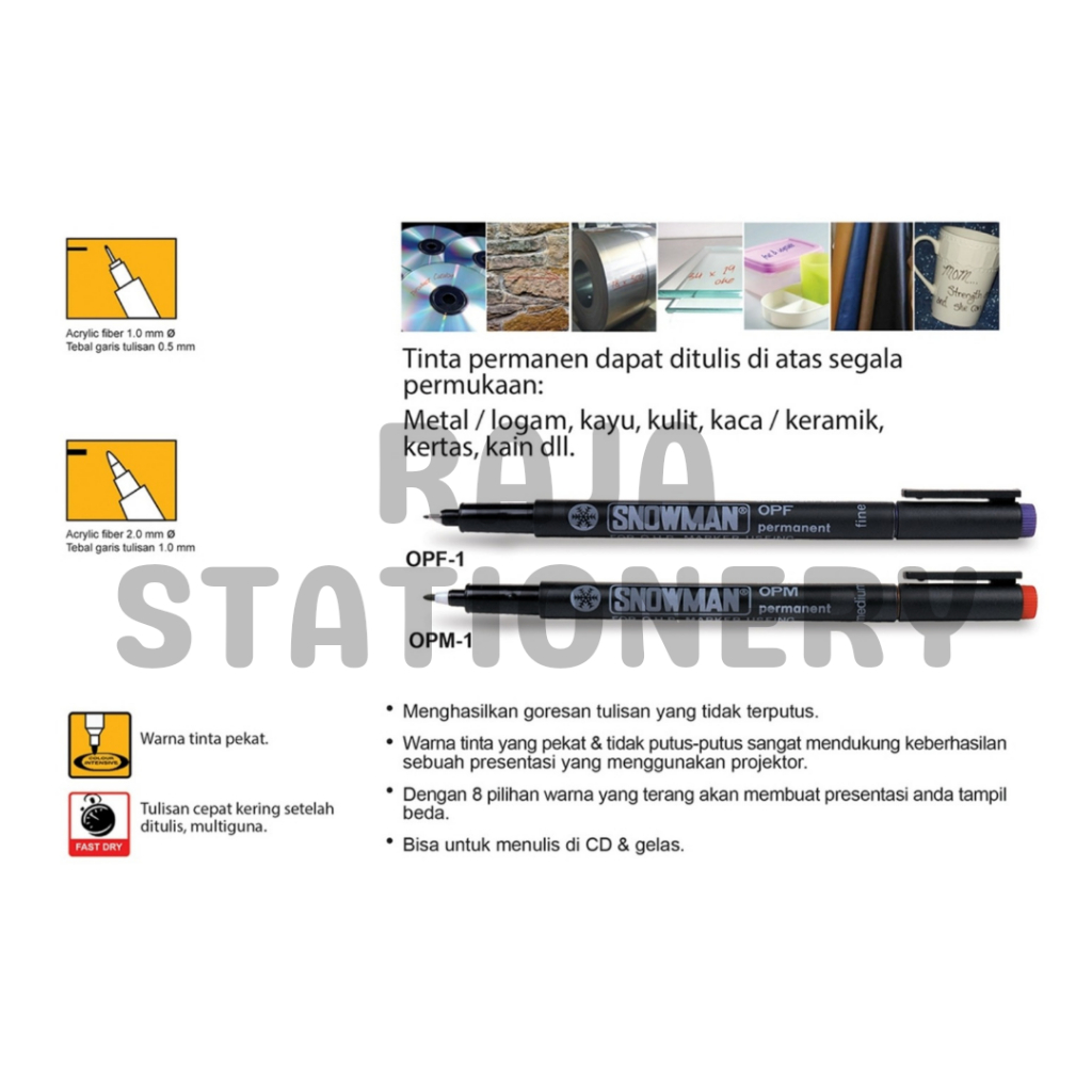 Jual Snowman Permanent Marker OPF OPM Black Blue Red Green / Spidol ...
