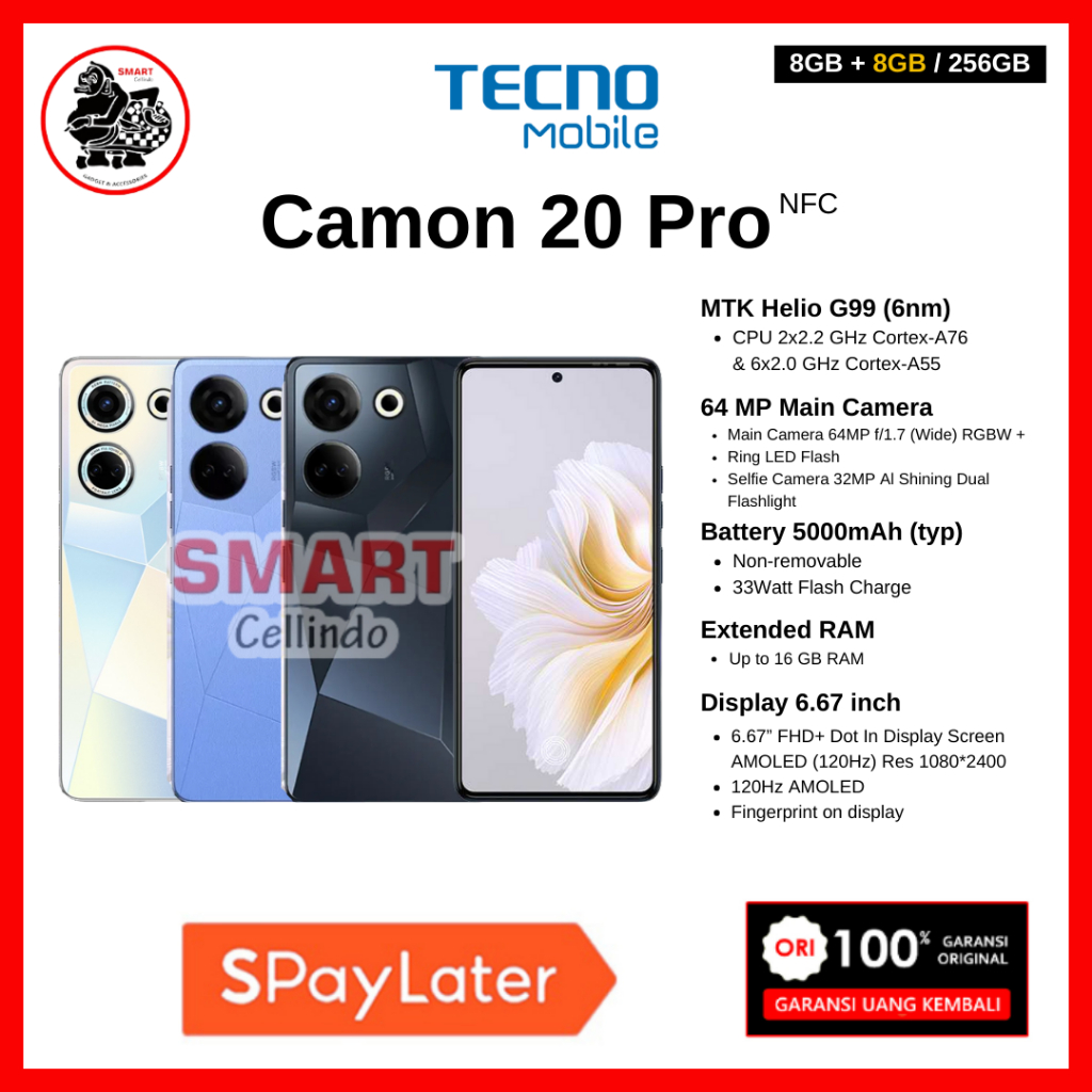 Jual HP TECNO CAMON 20 PRO NFC 8/256GB (Garansi Resmi TECNO 1 Tahun) | Shopee Indonesia