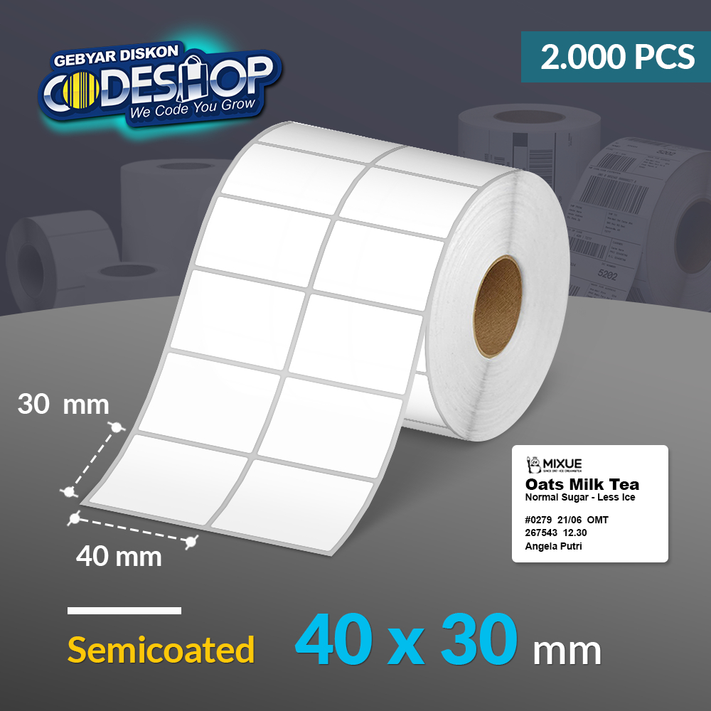 Jual Codeshop Label Semicoated 40 x 30 mm 2 Line Stiker Printer Barcode ...