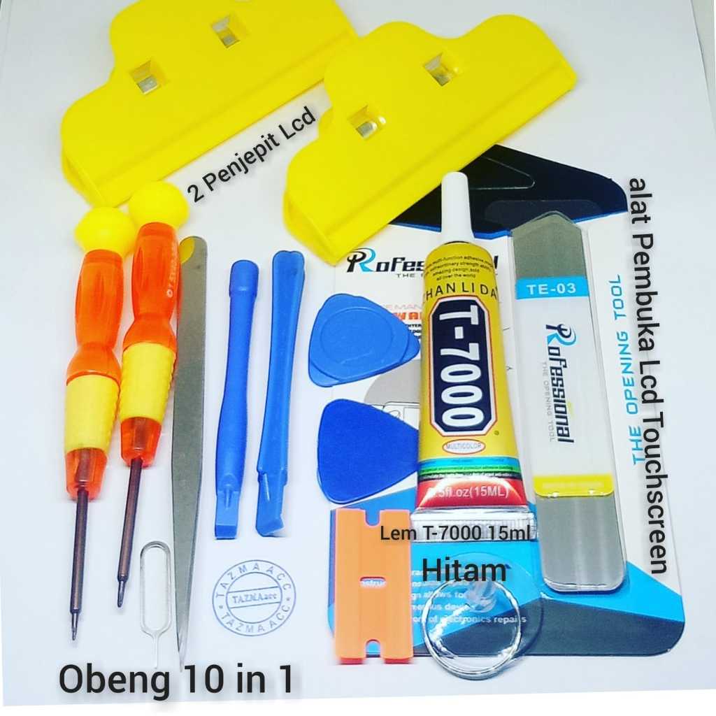 Jual Obeng Set 10 IN 1 + Penjepit Lcd + Pembuka Lcd + Lem T-7000 15ml Hitam | Shopee Indonesia