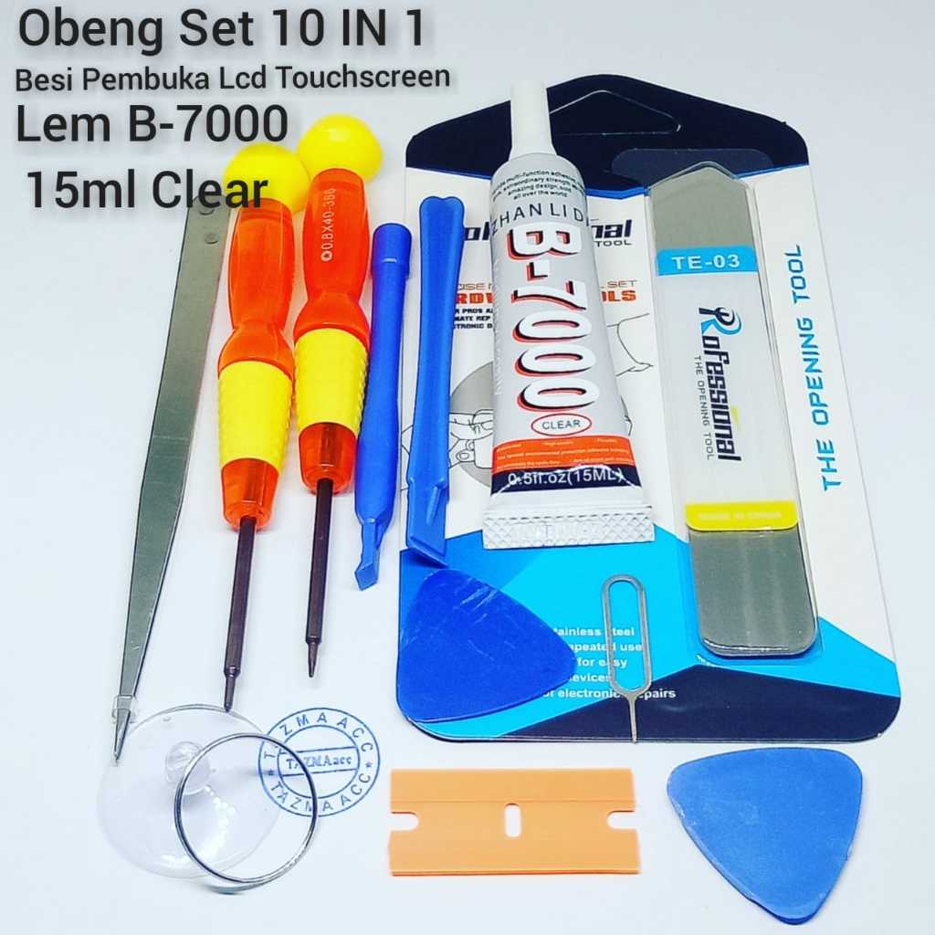 Jual Obeng Set 10 IN 1 + Besi Pembuka Lcd + Lem B-7000 15ml Clear | Shopee Indonesia