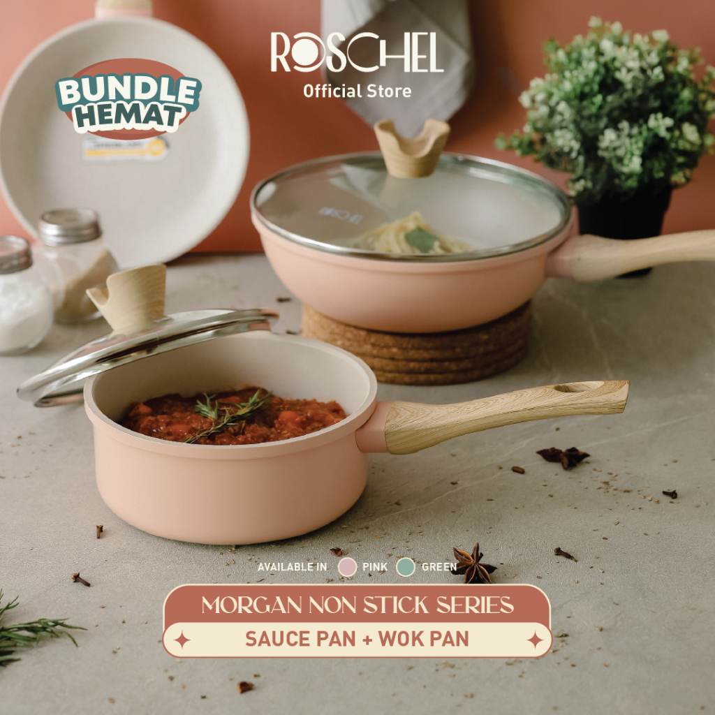 Jual Roschel Morgan Non-Stick Sauce Pan 18 cm + Wok Pan 24 cm + Tutup ...