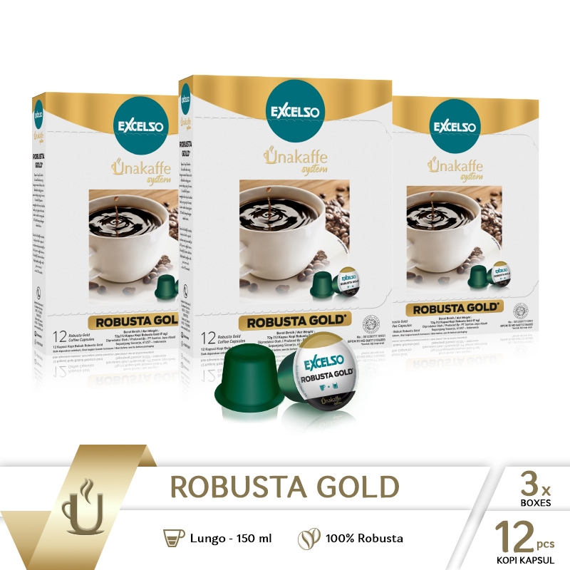 Jual Kopi kapsul Excelso Unakaffe Robusta Gold- Pack Of 3 Folding Box ...