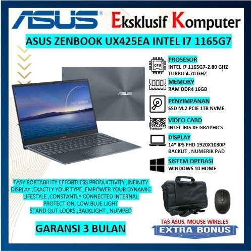 Jual LAPTOP ASUS ZENBOOK 14 UX425EA INTEL I7 1165G7 16GB 1TB SSD IRIS ...
