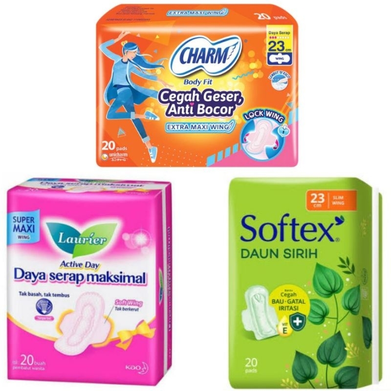 Jual PEMBALUT SOFTEX DAUN SIRIH CHARM LAURIER WING 23 CM isi 20 PC ...