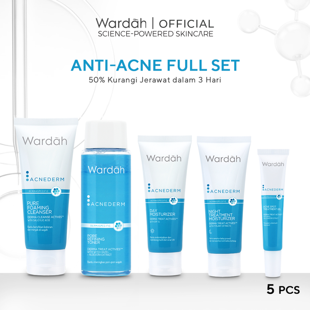Jual Wardah Acnederm Paket Lengkap Full Regime (Acne Spot Gel, Night ...