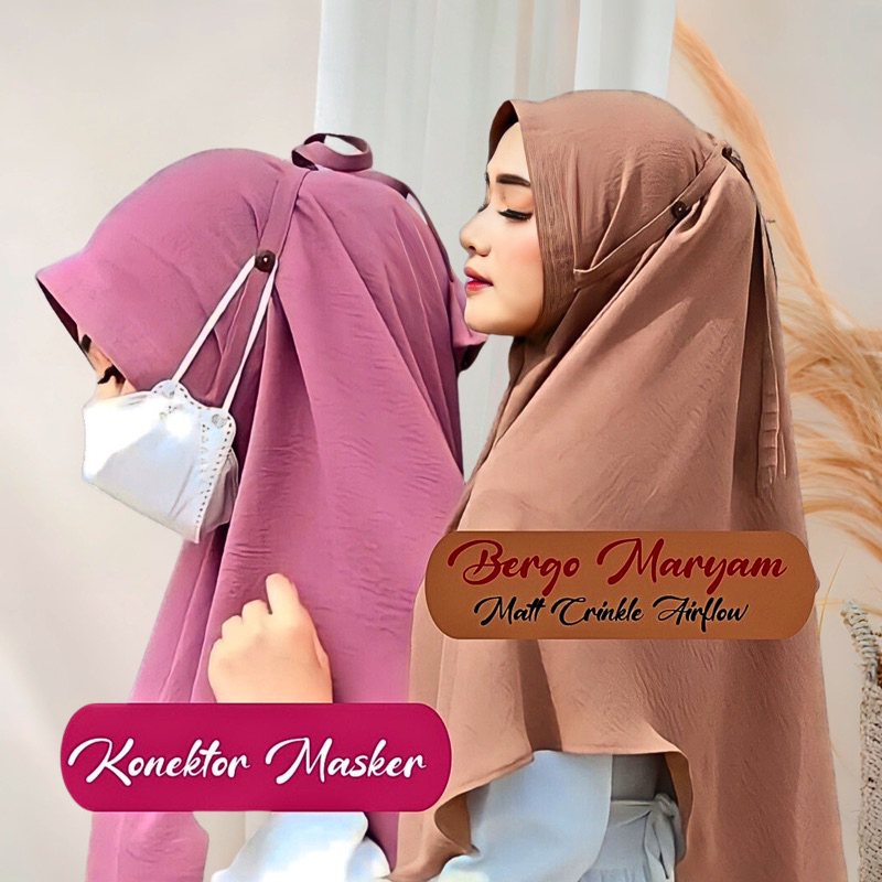 Jual Maryam - Hijab Bergo Crinkle Airflow L XL Tali Konektor Masker Jilbab Instan Langsungan ...