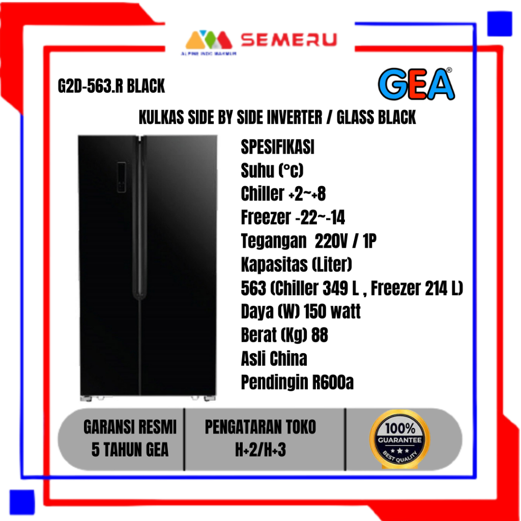 Jual GEA KULKAS SIDE BY SIDE INVERTER / GLASS BLACK G2D-563.R BLACK ...
