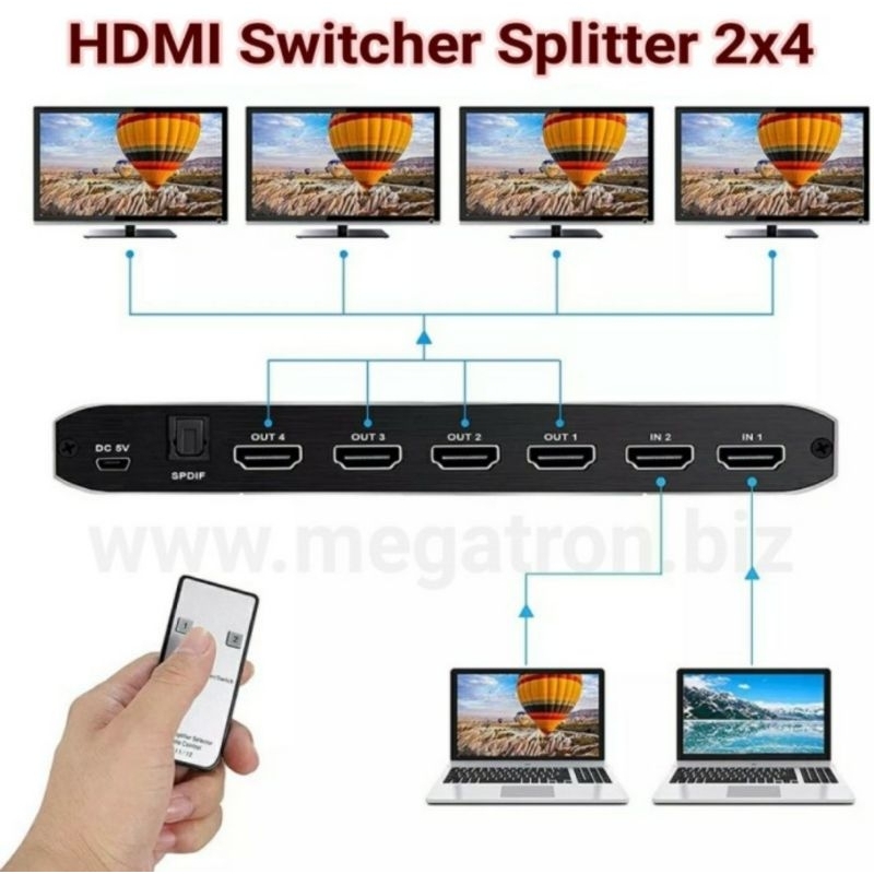 Jual HDMI Switcher Splitter 2x4 (2 input - 4 output) - support 4K UHD ...