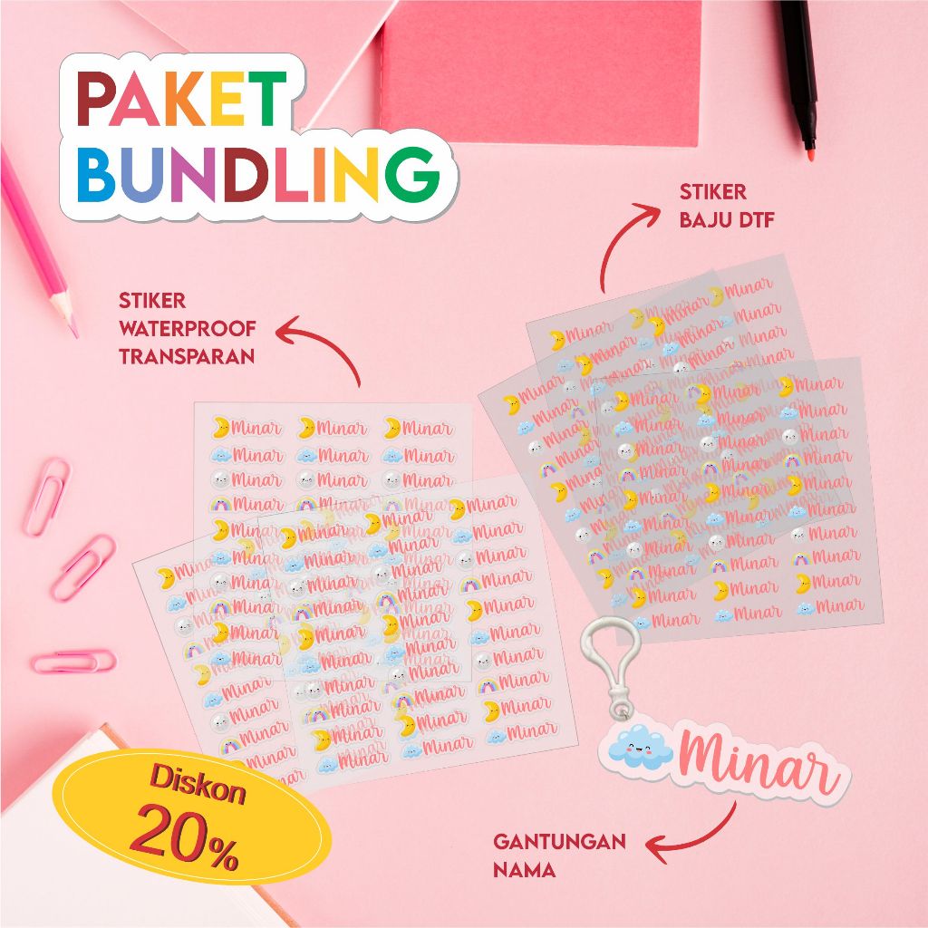 Jual PAKET BUNDLING Stiker Nama Transparan | Stiker Baju DTF ...