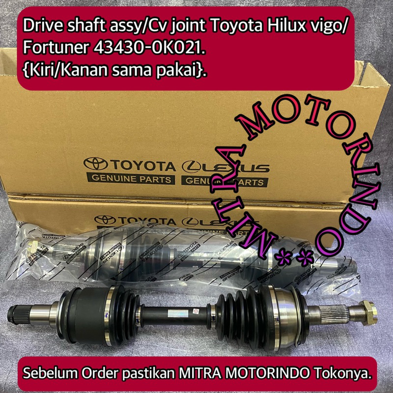 Jual Drive Shaft Assy/Cv Joint Toyota Hilux Vigo/Fortuner 43430-0K021 ...