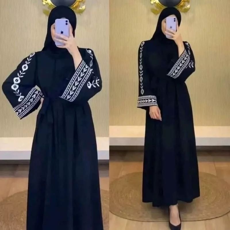 Jual Gamis Bordir Dan Sabuk Abaya Jetblack Saudi Mesir Turkey | Shopee ...