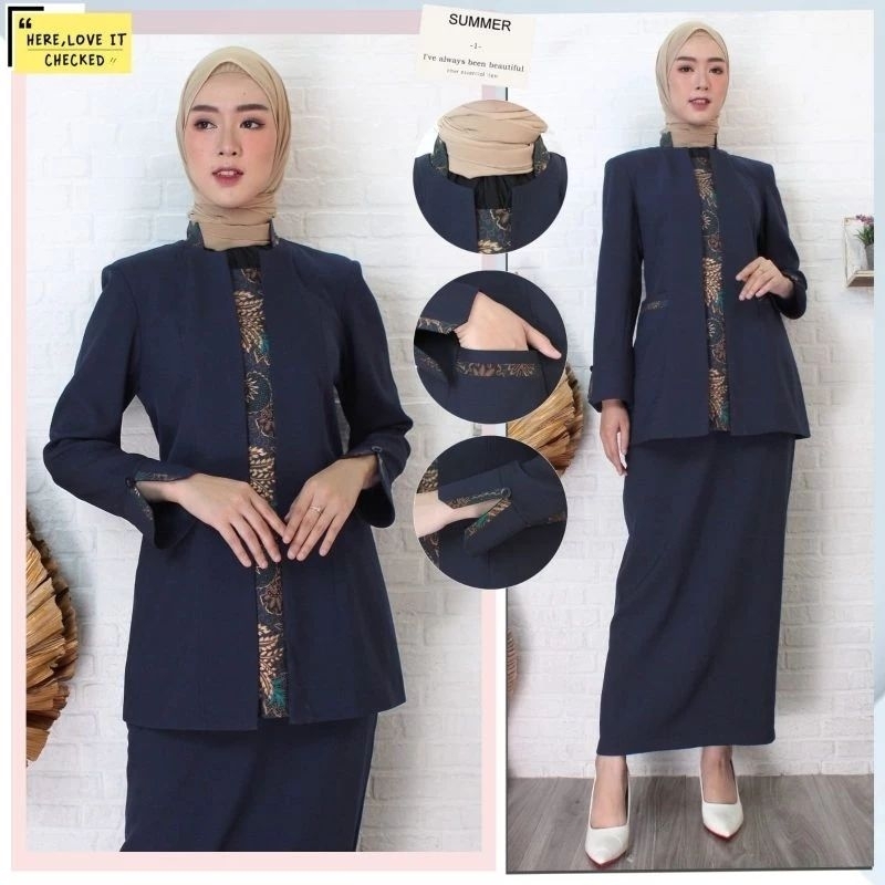 Jual Setelan seragam kerja biru dongker Guru wanita Blazer warna navy ...