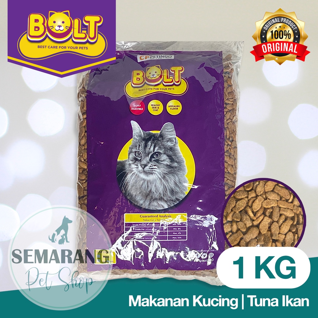 Jual Cat Food BOLT Tuna Ikan 1kg | Makanan Kering Kucing Ekonomis 800gr ...