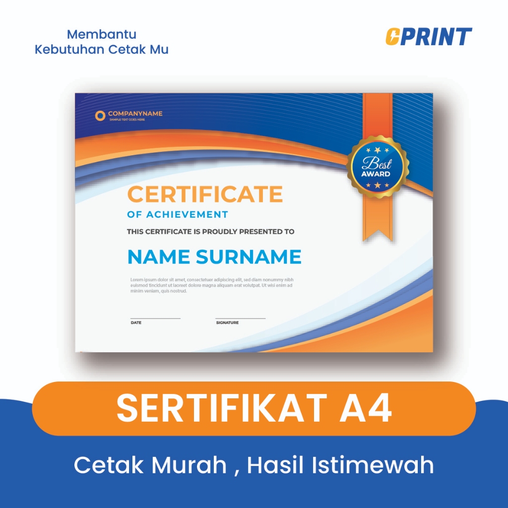 Jual Cetak Sertifikat Piagam Lomba Event Seminar A4 Arycarton 260gsm ...