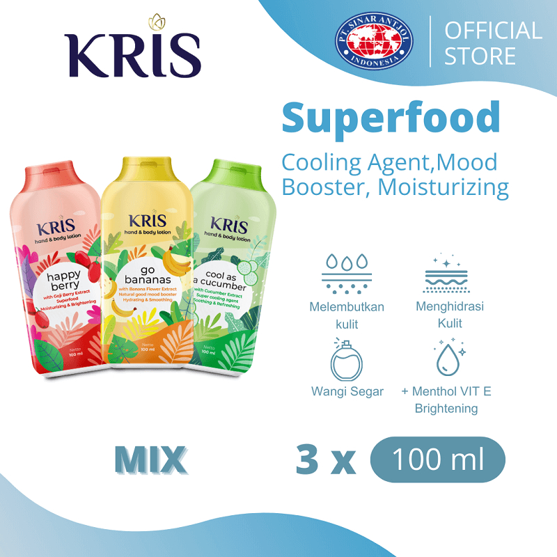 Jual Beli 3 Kris Hand Body Lotion Superfood 100ml CAMPUR Varian | Shopee Indonesia