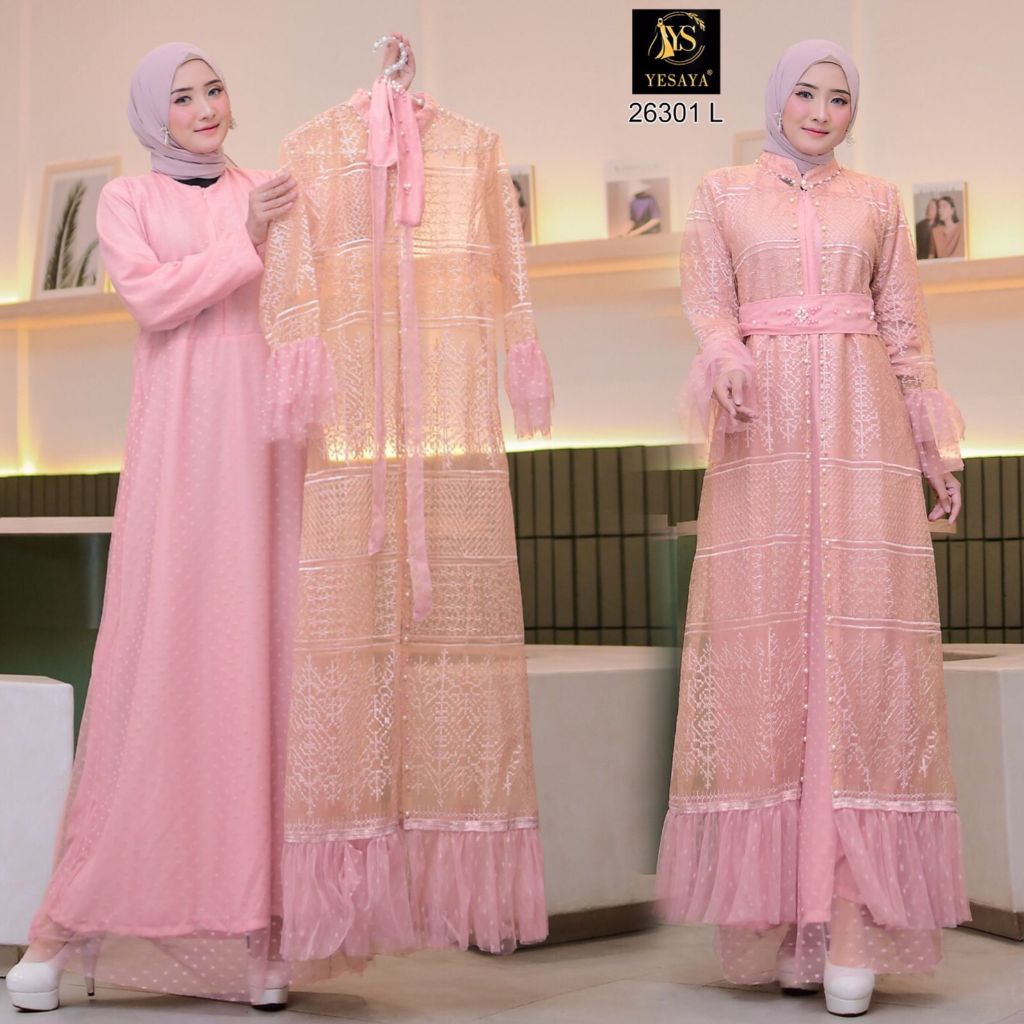 Jual YESAYA Gamis Pesta Mewah Set Inner Outer 2 IN 1 26301 | Shopee Indonesia