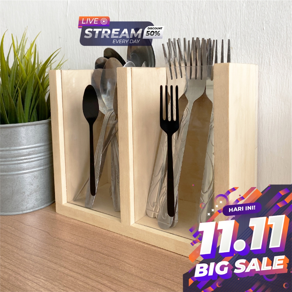 Jual TEMPAT SENDOK GARPU AESTHETIC/ CUTLERY HOLDER WOODEN/ TEMPAT ...