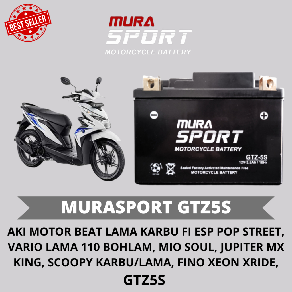 Jual Aki Motor BEAT VARIO 110 MIO SOUL gtz5s | aki kering scoopy karbu MURASPORT | Shopee Indonesia