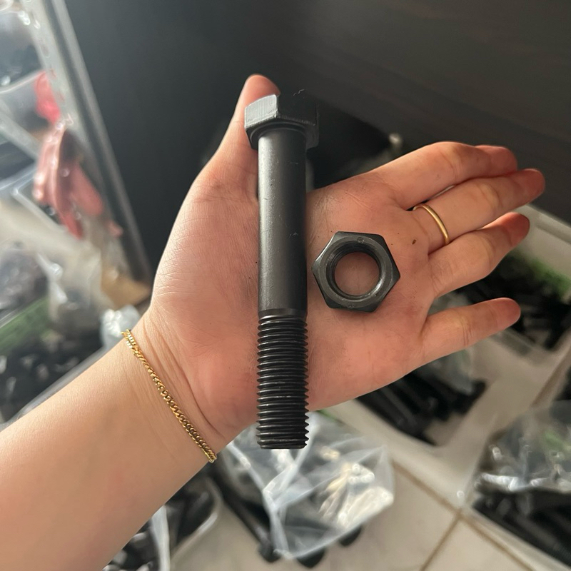 Jual Baut mur baja hitam Grade 8.8 ukuran M16x100 ( Drat HALUS ) | Shopee Indonesia