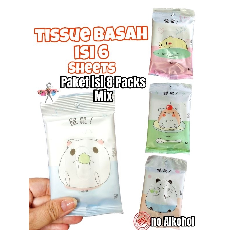 Jual Tissue Basah mini Tisu basah karakter Wet Wipes 1Pack isi 8 mini ...