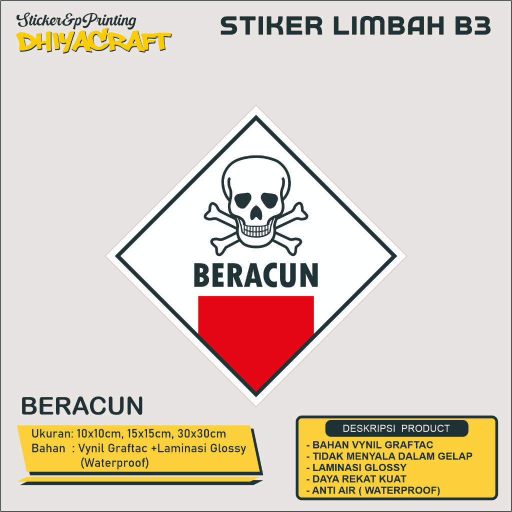 Jual Sticker Label Tanda Simbol Limbah B3 ukuran 10x10 cm Stiker Bahan ...