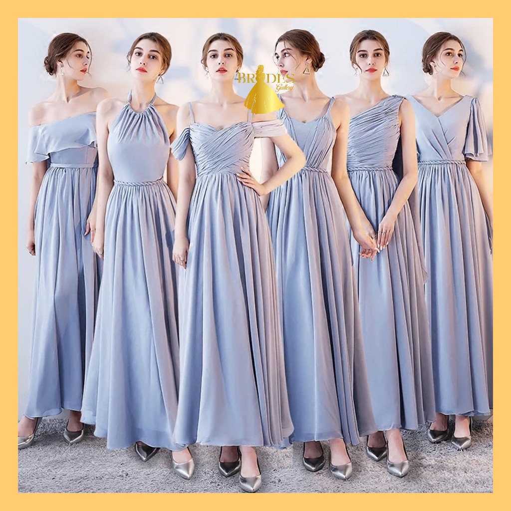Jual BD Gaun Bridesmaid Sister Dress Polos Long Comfort Grey Blue Gaun ...