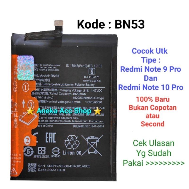 Jual Baterai Original Redmi Note 9 Pro Note 10 Pro BN53 BN 53 Batre ...