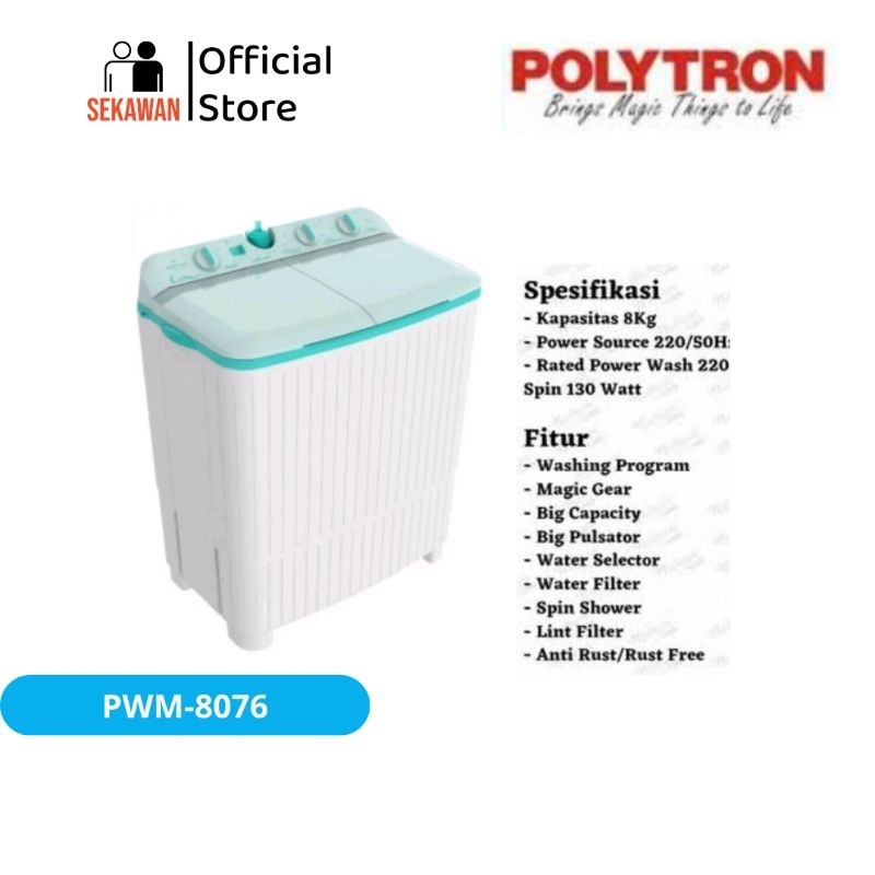 Jual mesin cuci Polytron 2 tabung 8kg PWM-8076 | Shopee Indonesia
