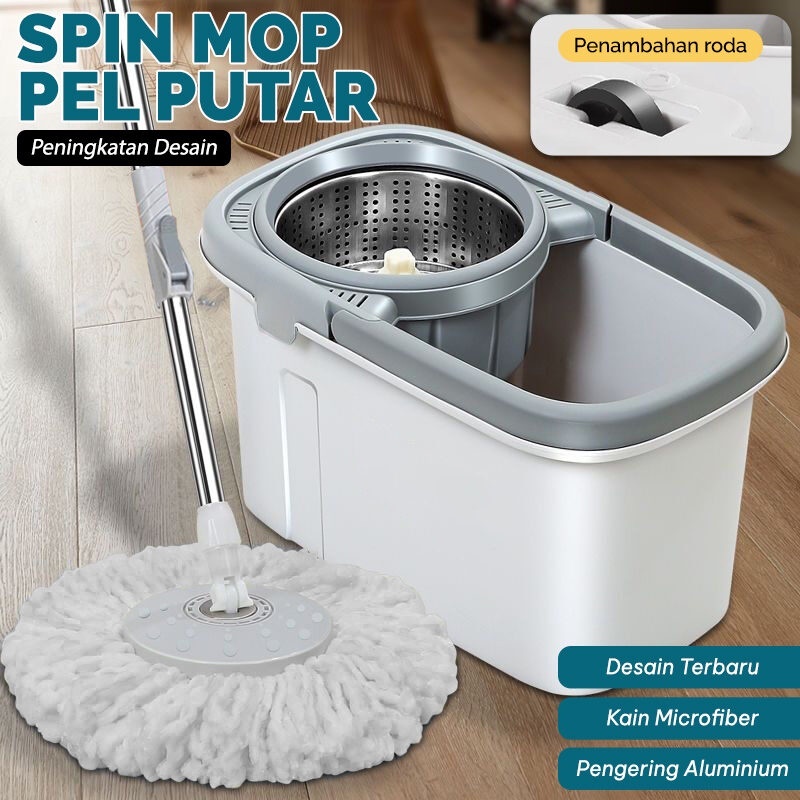 Jual Alat Pel Lantai Spin Mop Super Pell Ember 2 in 1 Kain Fiber dengan Ember Spin Mop Mencuci ...