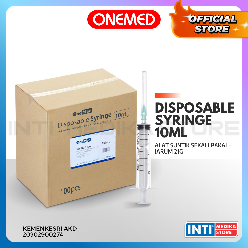 Jual ONEMED - Spuit 10cc BOX | Disposable Syringe 10ml | Jarum Suntik 21G | Shopee Indonesia