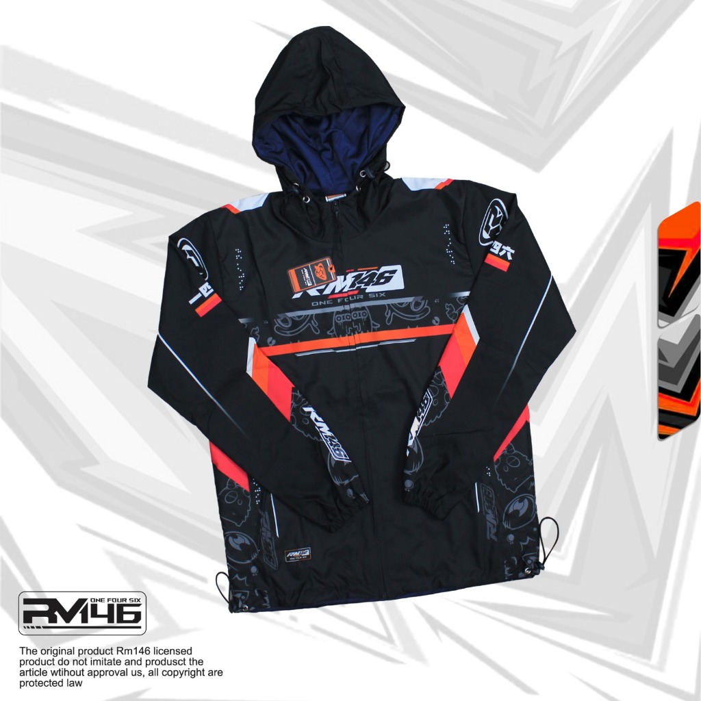 Jual RM146 Official - Jaket Parasut Racing full Printing Dodle Black Orange Jaket Parka Material ...